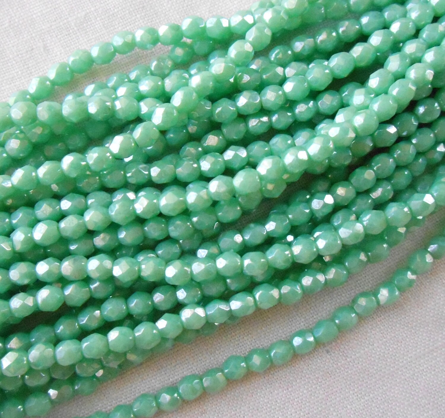 50 3mm Light Green Turquoise Luster Czech glass beads Opaque