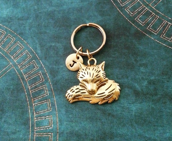Fox Keychain SMALL Gold Fox Keyring Personalized Keychain