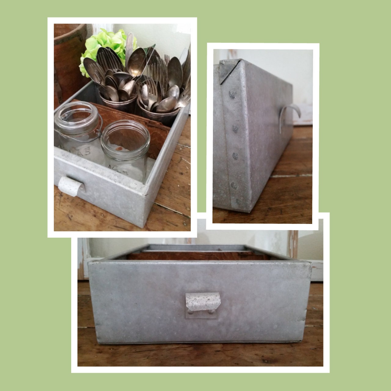 Metal Storage Box. Repurposed, industrial desk drawer, rustic, metal ...