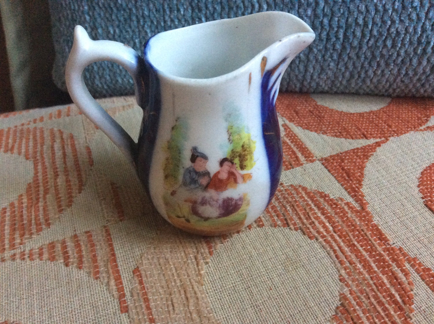 Antique Victorian Ornate Fancy Blue & White Guilded Milk Cream Jug with ...