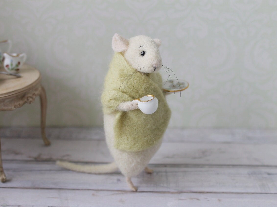 Felted Mouse Mouse With a Cup Needle Felted Mouse Cute