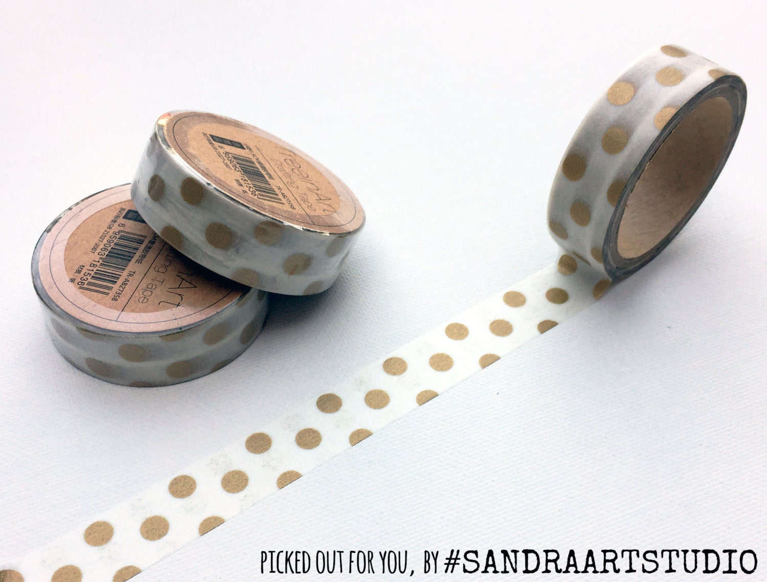 Washi tape with gold dots, printed paper tape, embellishment, craft ...