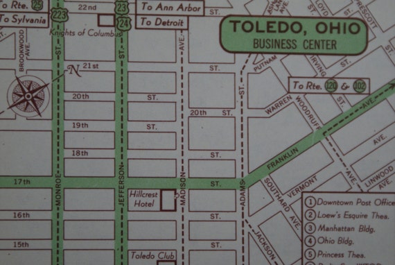 1951 Toledo City Map Vintage Map of Toledo Ohio Street 1951 Toledo City Map Vintage Map of Toledo Ohio Street