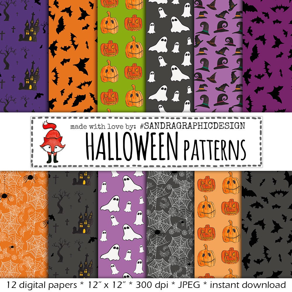 Halloween digital paper: “HALLOWEEN PATTERNS” with pretty patterns with ...