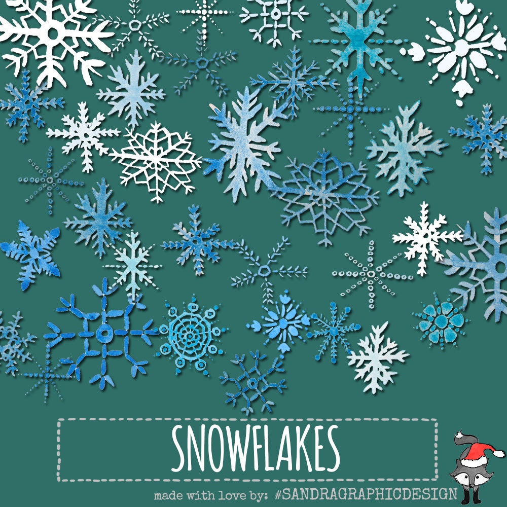 Christmas clip art: “SNOW FLAKES” hand painted snow flakes, 35 clip art ...