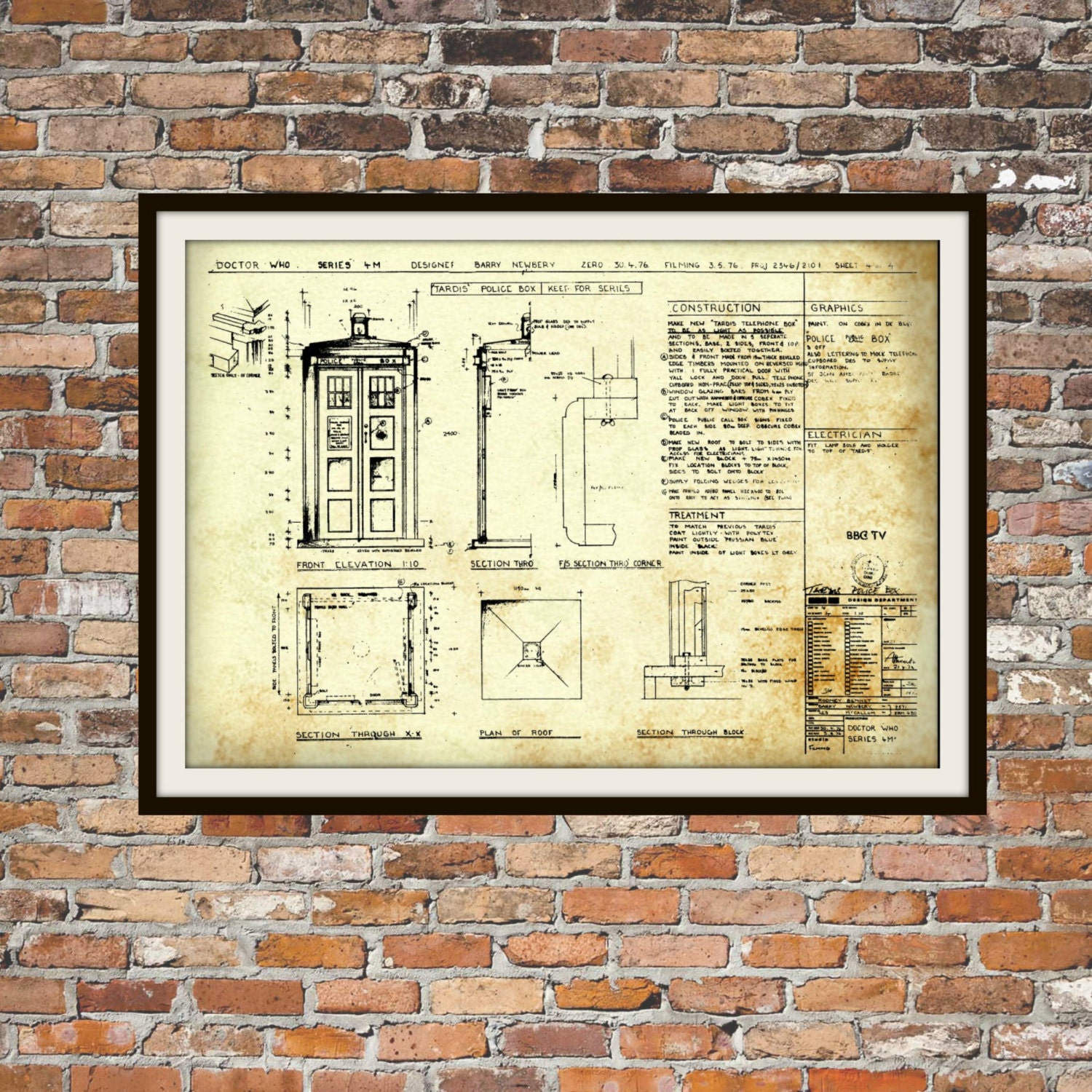 Tardis Print Poster Dr Who Blueprint The Tardis Blueprint