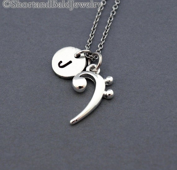 Bass clef necklace Silver bass clef charm necklace base