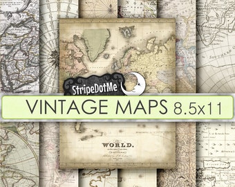 Vintage maps 8.5x11 digital paper VINTAGE MAPS