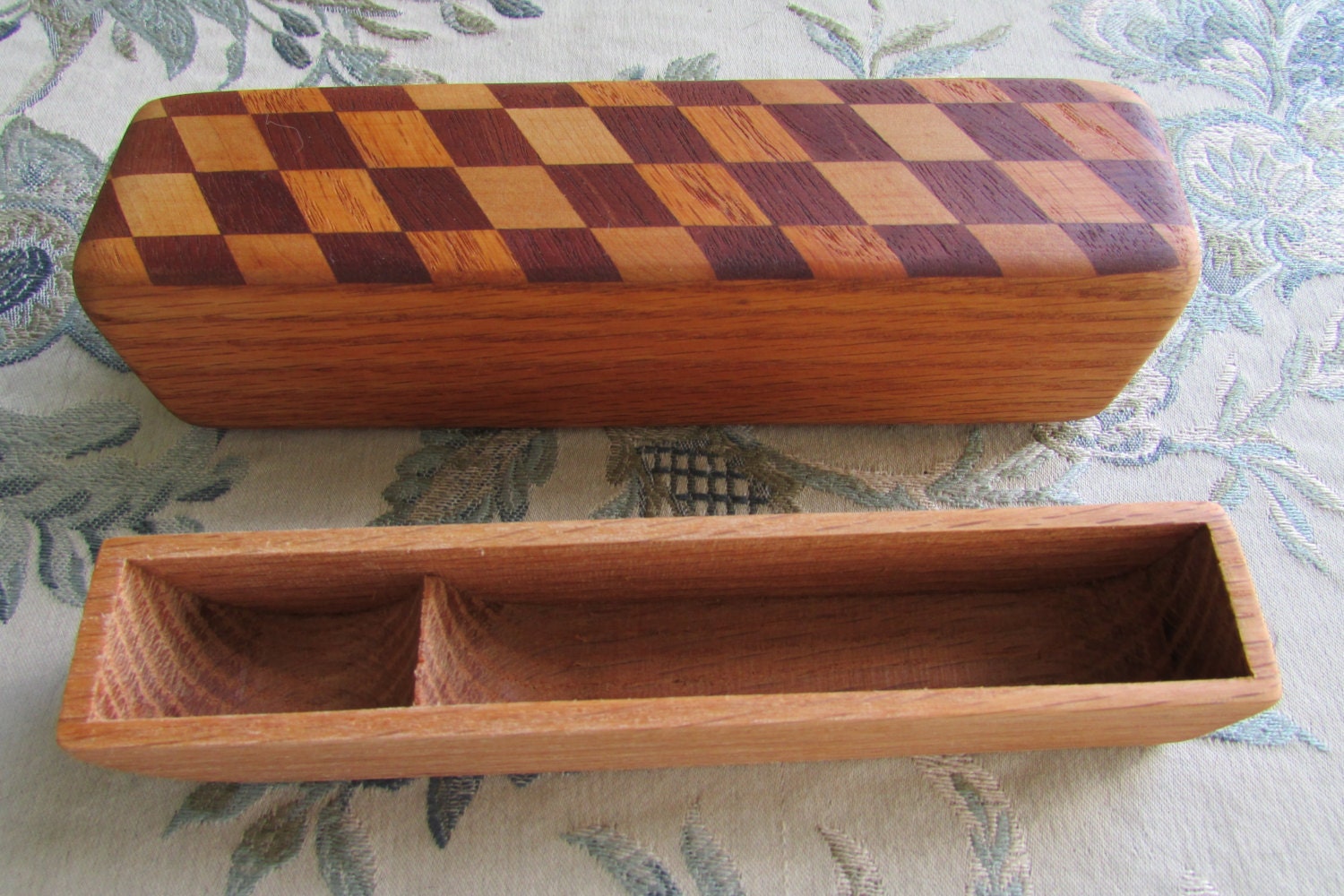 RARE Folk Art Inlaid Diagonal pattern wood box stamp and pen box ...