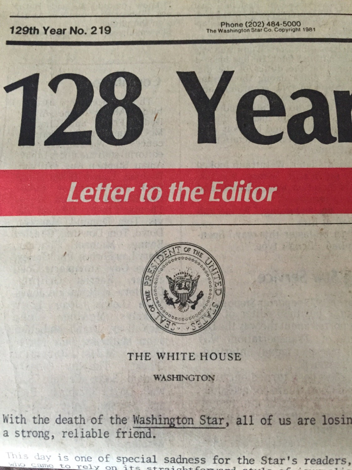 Washington Star Final Edition Newspaper Vintage Souvenir