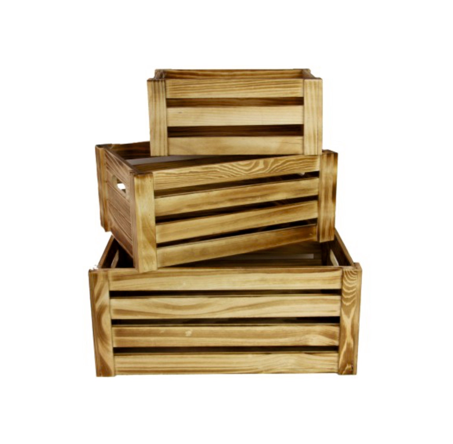 Rustic Wooden Display Crates in Burnt Effect Finish Three
