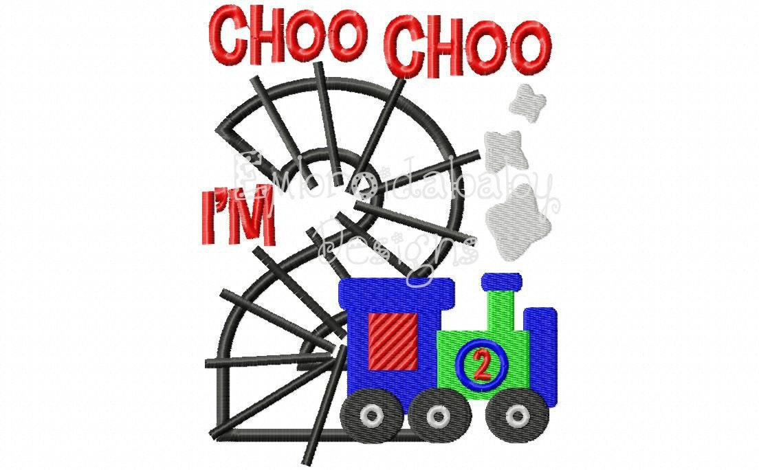 Choo Choo I'm 2 Two Train 2nd Birthday 5x7 Machine