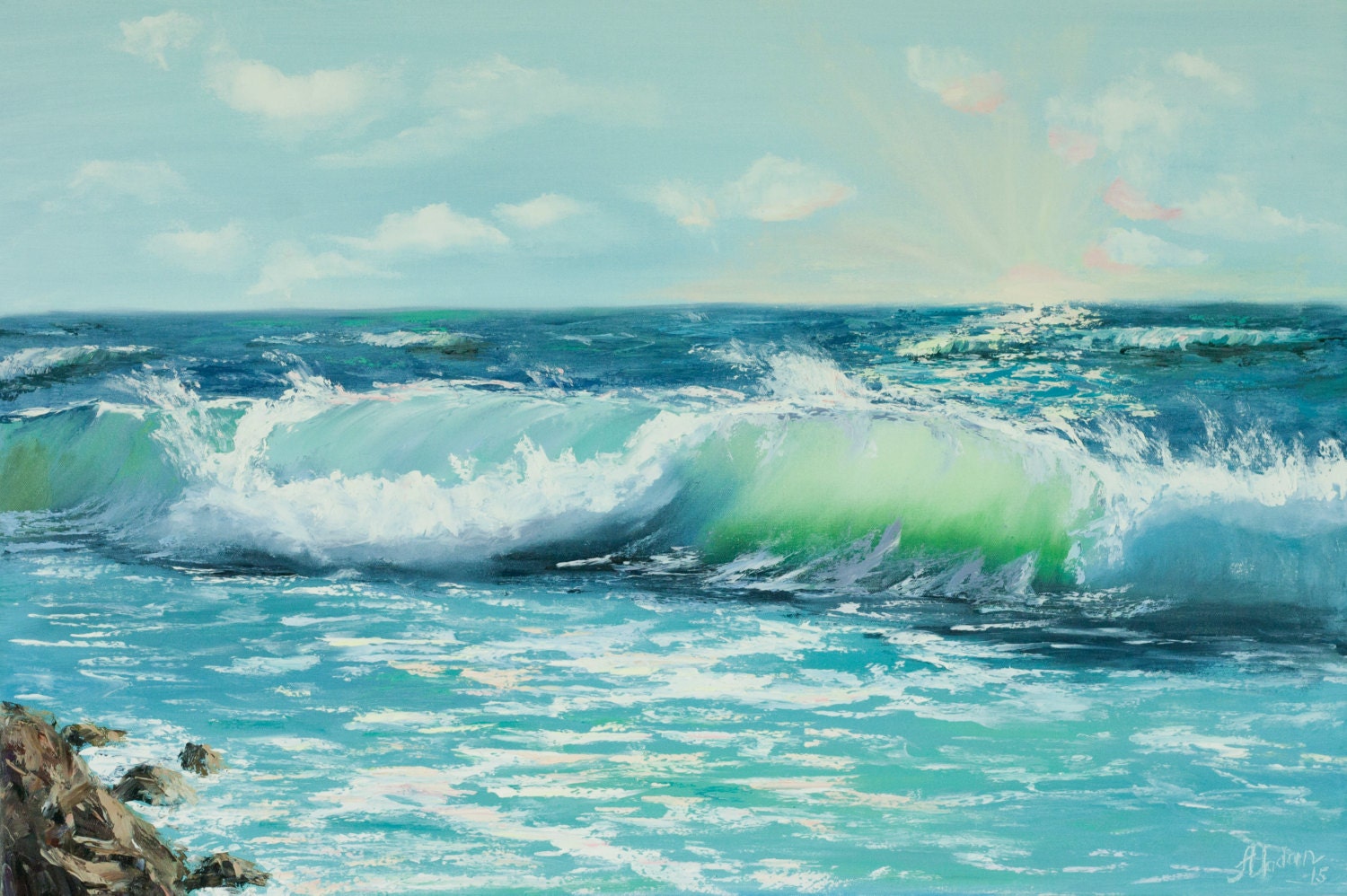 Tableau vague océan art original de mer bleu vert mousse la Tableau vague océan art original de mer bleu vert mousse la