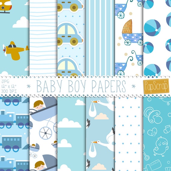 Baby digital paper : Baby Boy Papers blue baby boy
