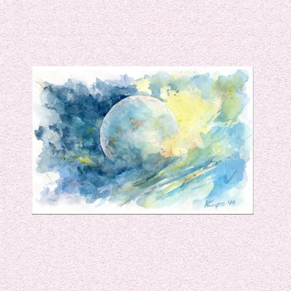 Abstract watercolor painting outer space cosmos by AnyasArtworks