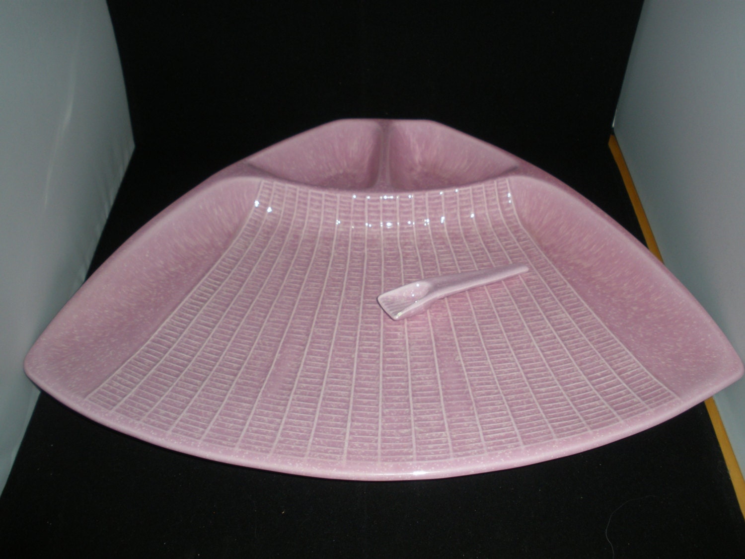 Bauer Sushi Seafood Plate Platter Footed with Spoon Pink Lavender ...