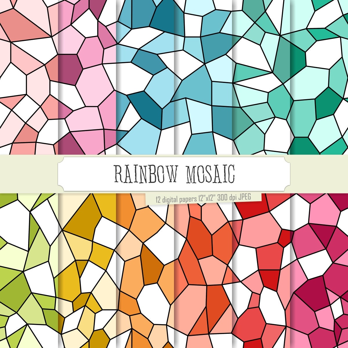 Buy 2 Get 1 Free Digital Rainbow Mosaic Patterns Green