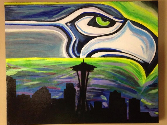 Items similar to Custom made sports team logo painting over the city ...