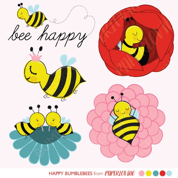 Happy Bumble bee Clipart: Cute bumblebee graphics for