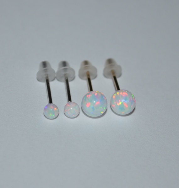 3mm Opal Stud Earrings Gold White Opal earring studs 20