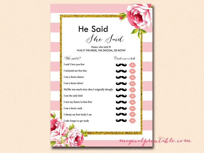 He said she said printable Pink Chic Floral by MagicalPrintable