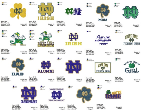 University of Notre Dame Embroidery Designs by jennymall on Etsy