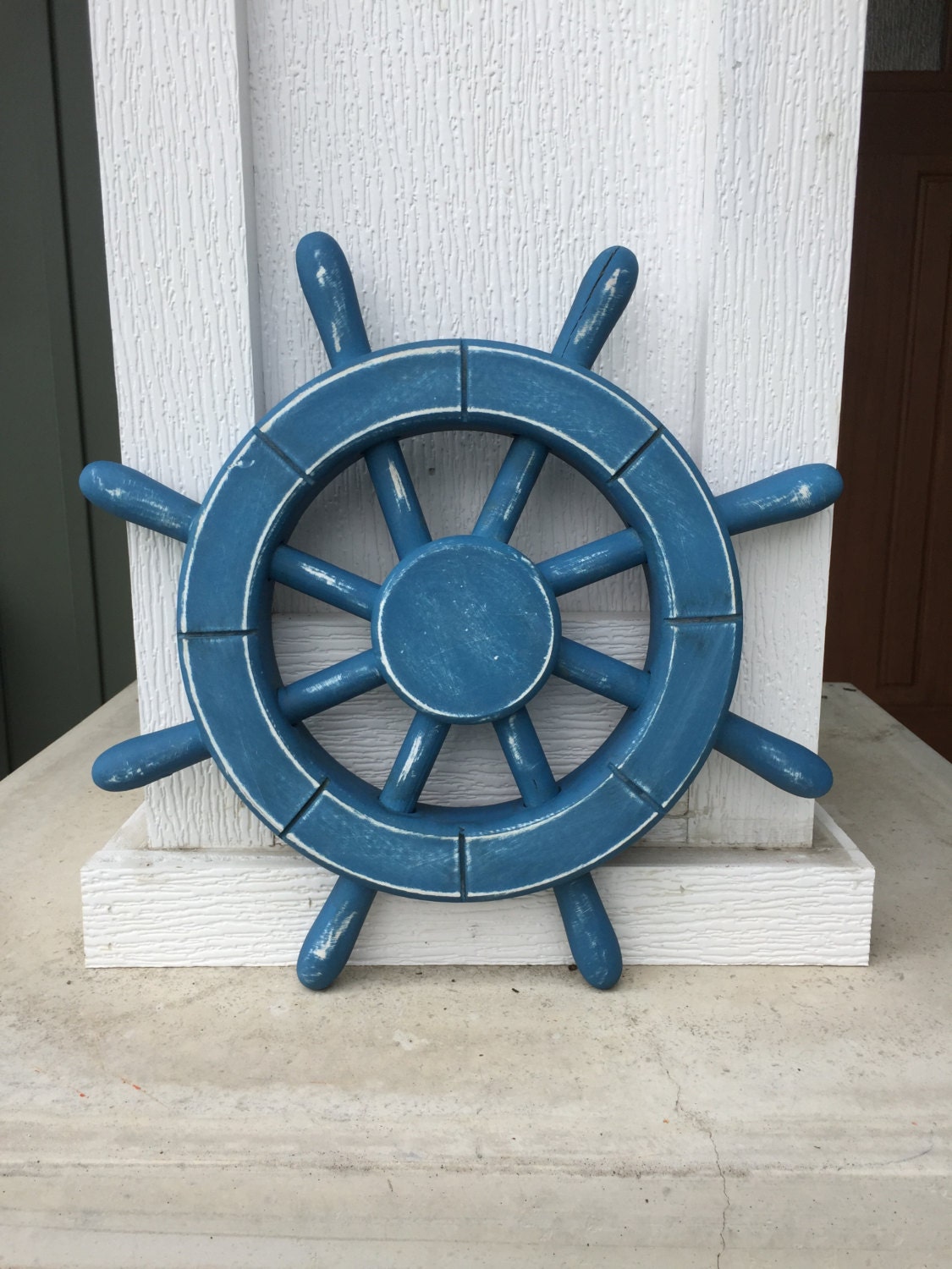 Rustic Light Blue Nautical Ship Wheel Decorative ship's
