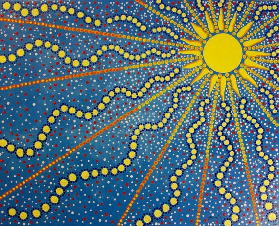 Abstract original painting of sun burst