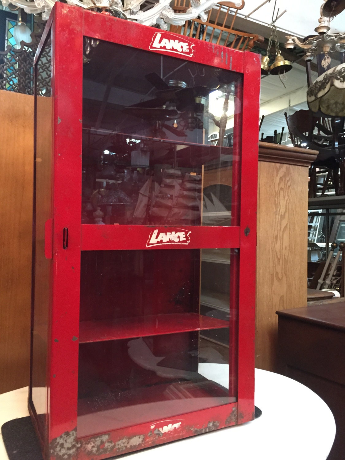 Red Enamel and Glass Lance Snack Cabinet- circa 1950’s – Haute Juice