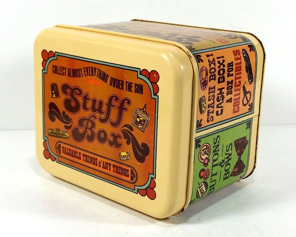 Vintage Tin, “Stuff Box”, Conquer Your Clutter, Stash Your Treasures ...