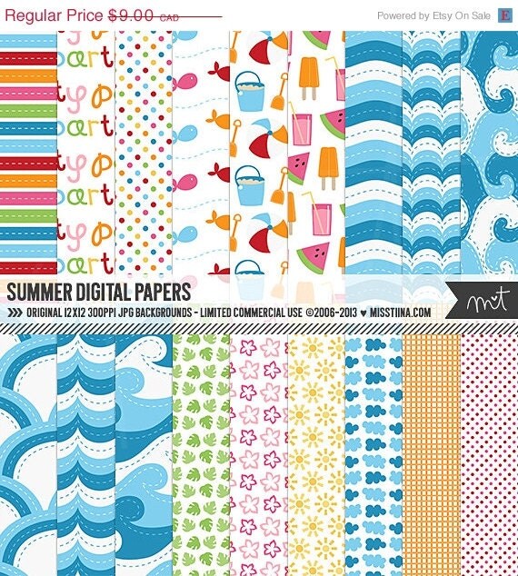 Summer Digital Papers - 18 patterns for scrapbooking, cards ...