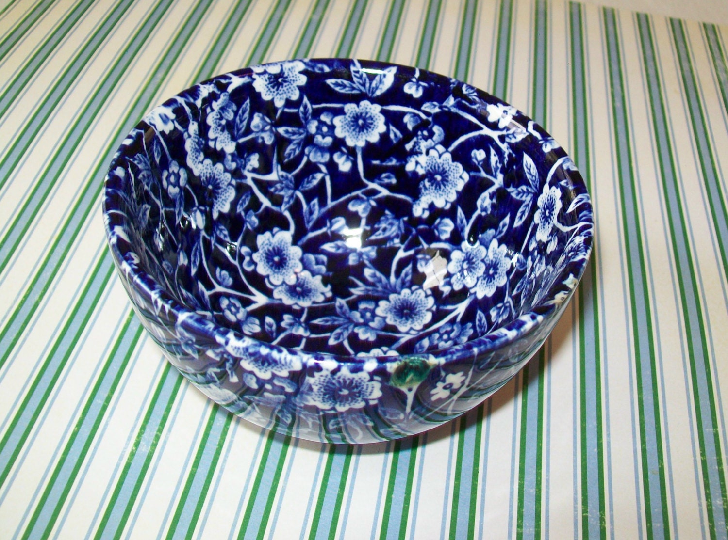 Vintage Blue Calico Bowl, Burleigh, Dish, Staffordshire, England, 1970s ...