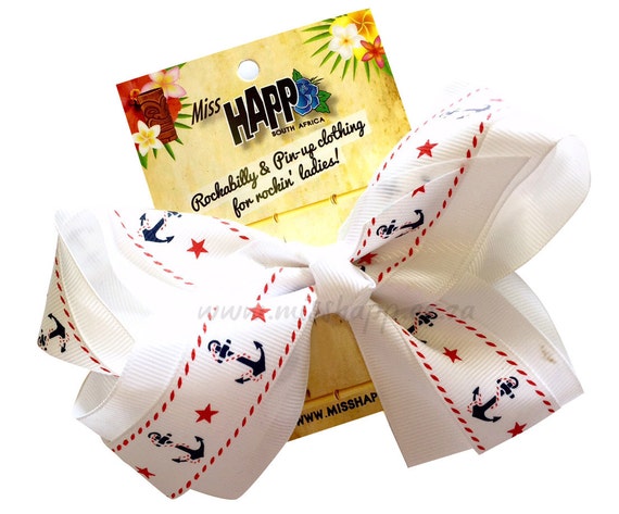 Items similar to White Nautical Anchor Bow Hair Clip on Etsy