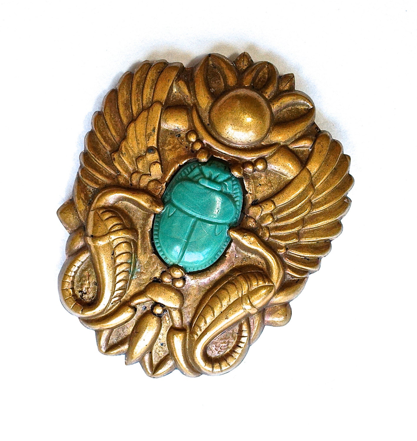 Egyptian Revival Winged Scarab Beetle Brooch by silvermoonstars