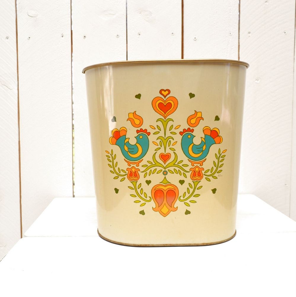 Retro Metal Trash Can 60s Vintage Ballonoff Beige Country Birds ... Retro Metal Trash Can 60s Vintage Ballonoff Beige Country Birds ...