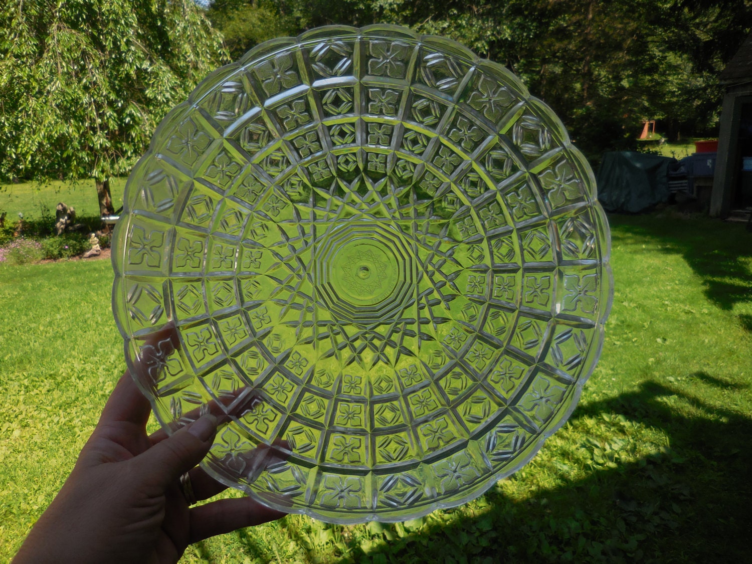 Vintage Plastic Clear Crystal Cut Plastic Tray Plate/Shallow Bowl Round ...