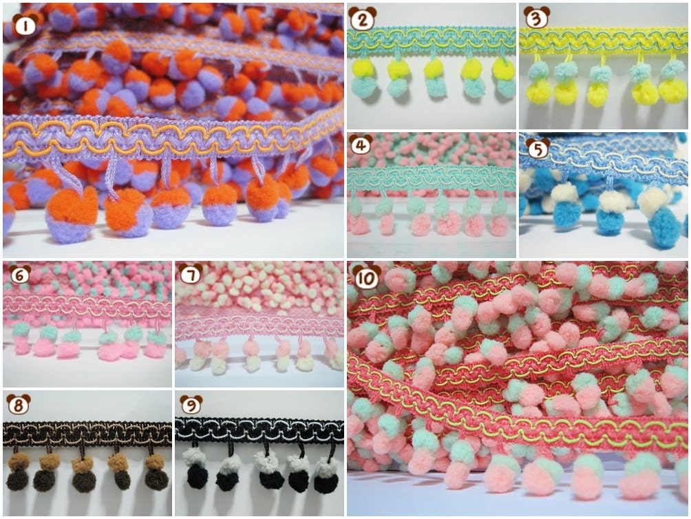 5 Yards MINT-PEACH PINK Mini Pom Pom Trim pom pom by ichimylove