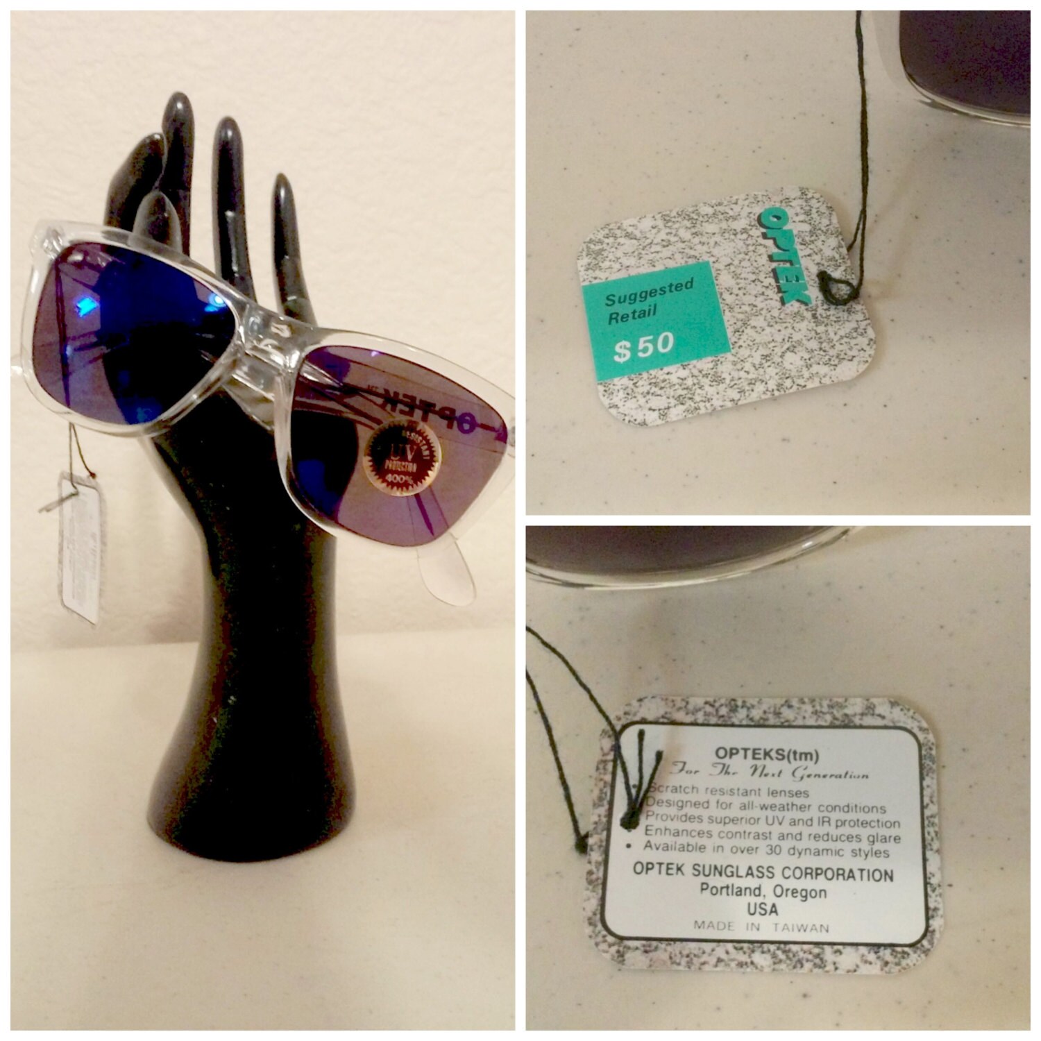 Vintage OPTEK Translucent Square Frame Sunglasseswith Blue tinted lens ...