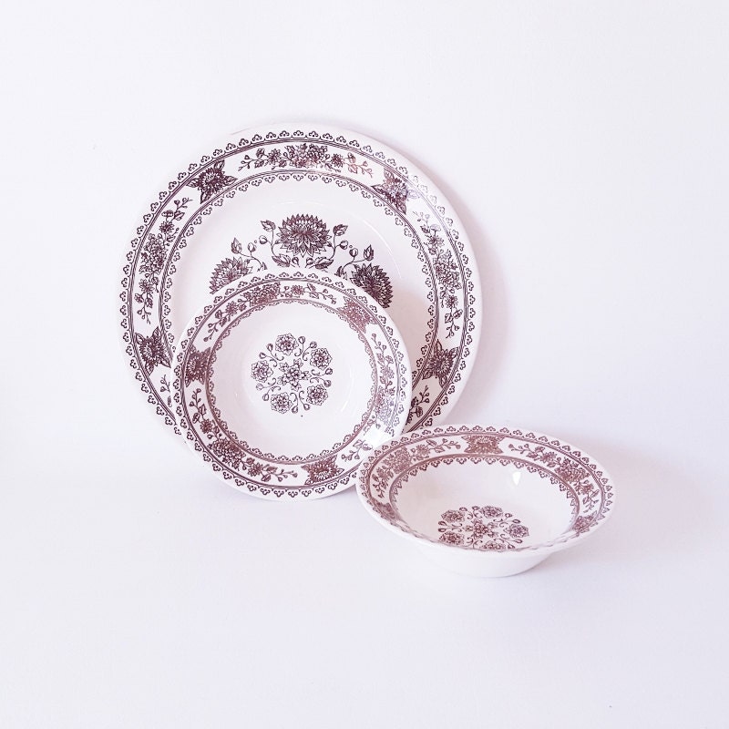 Vintage Plate and Bowls Brown Transferware Plates Vintage Dinnerware ...