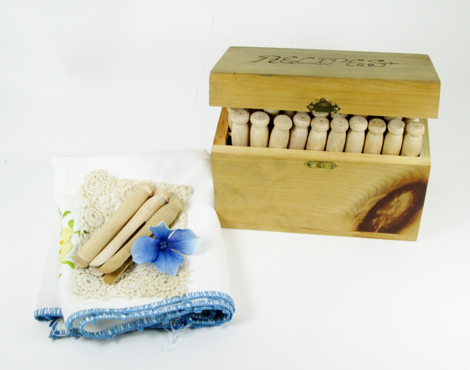 Vintage Peg Clothespins in Recipe Box – Mid Century Laundry Chest ...