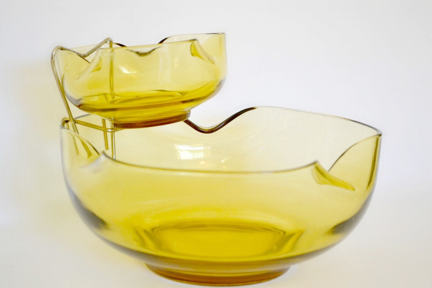 Anchor Hocking Yellow Wavy Blown Glass Look Chip and Dip Set with Chip ...
