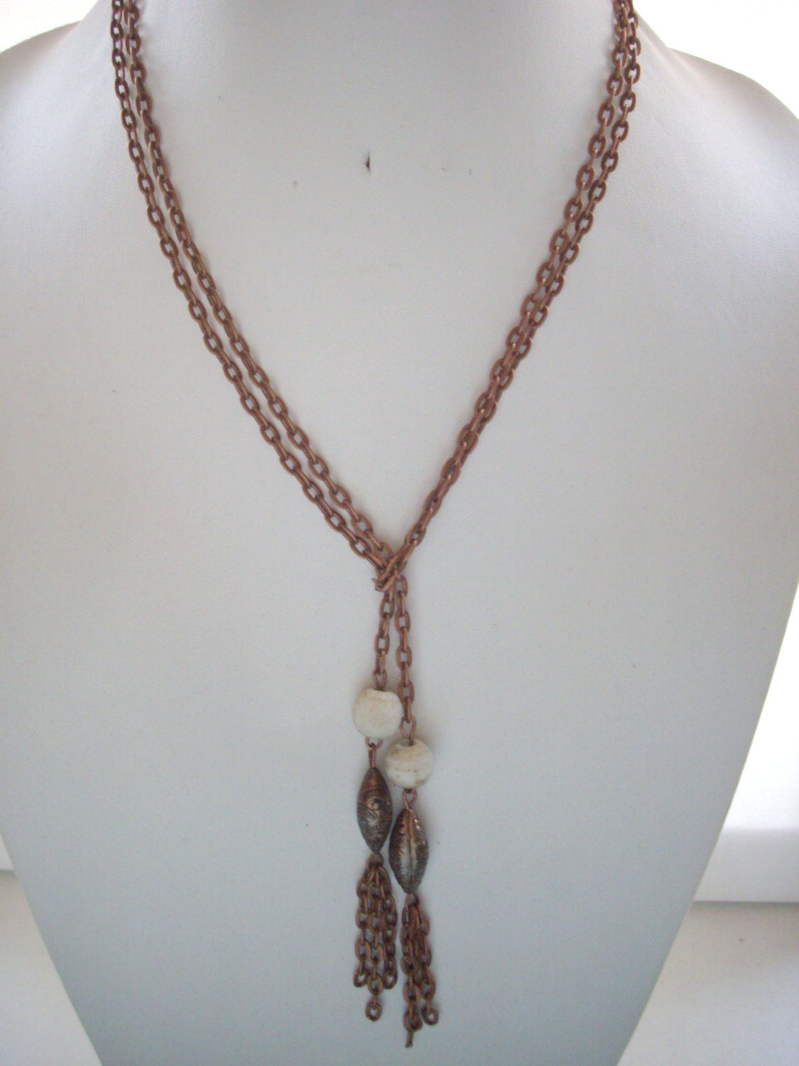 Double Copper Chain Wrap Around Necklace w/ Gritty Cream