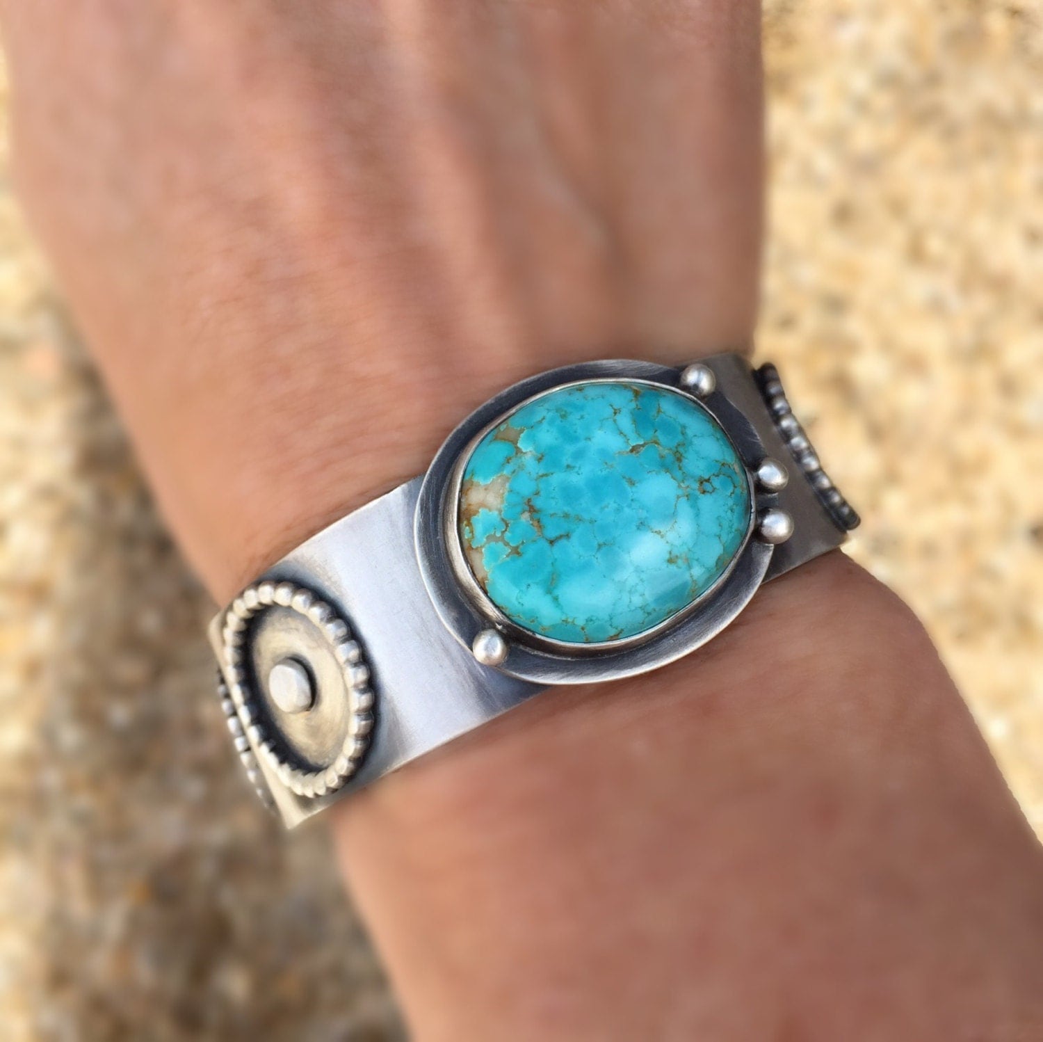 Handmade sterling silver cuff bracelet with by sistersofthesun