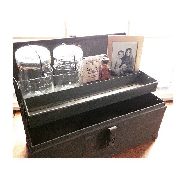 Antique Metal Tool Box Army Green Kennedy Kits Bighorn