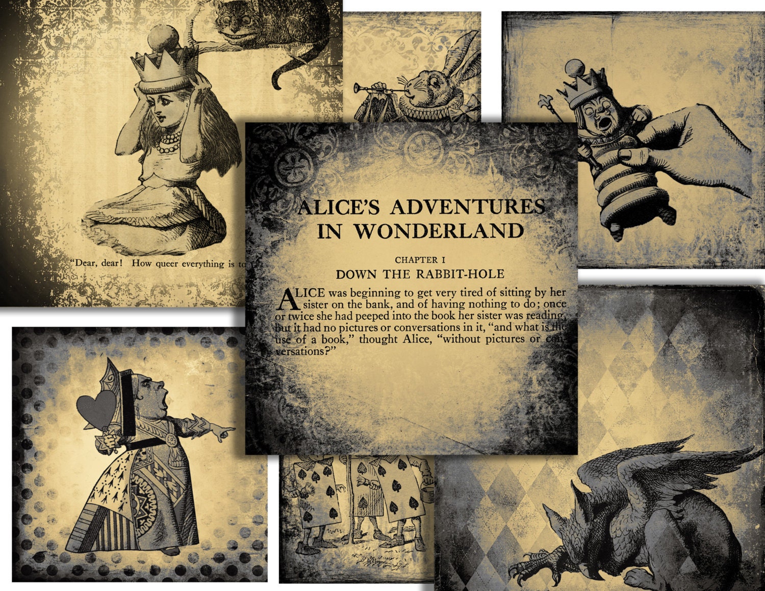 Alice In Wonderland digital paper pack scrapbook paper instant