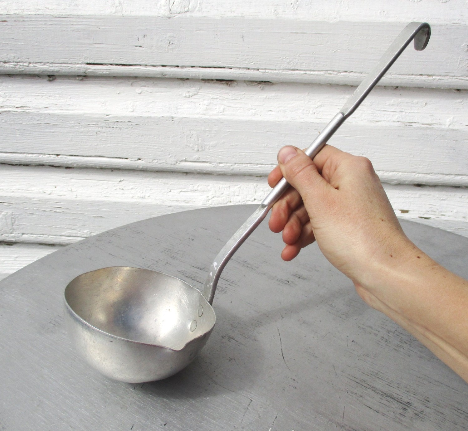 Aluminum Ladle Large Antique Primitive Serving Tool Cooking Utensils ...