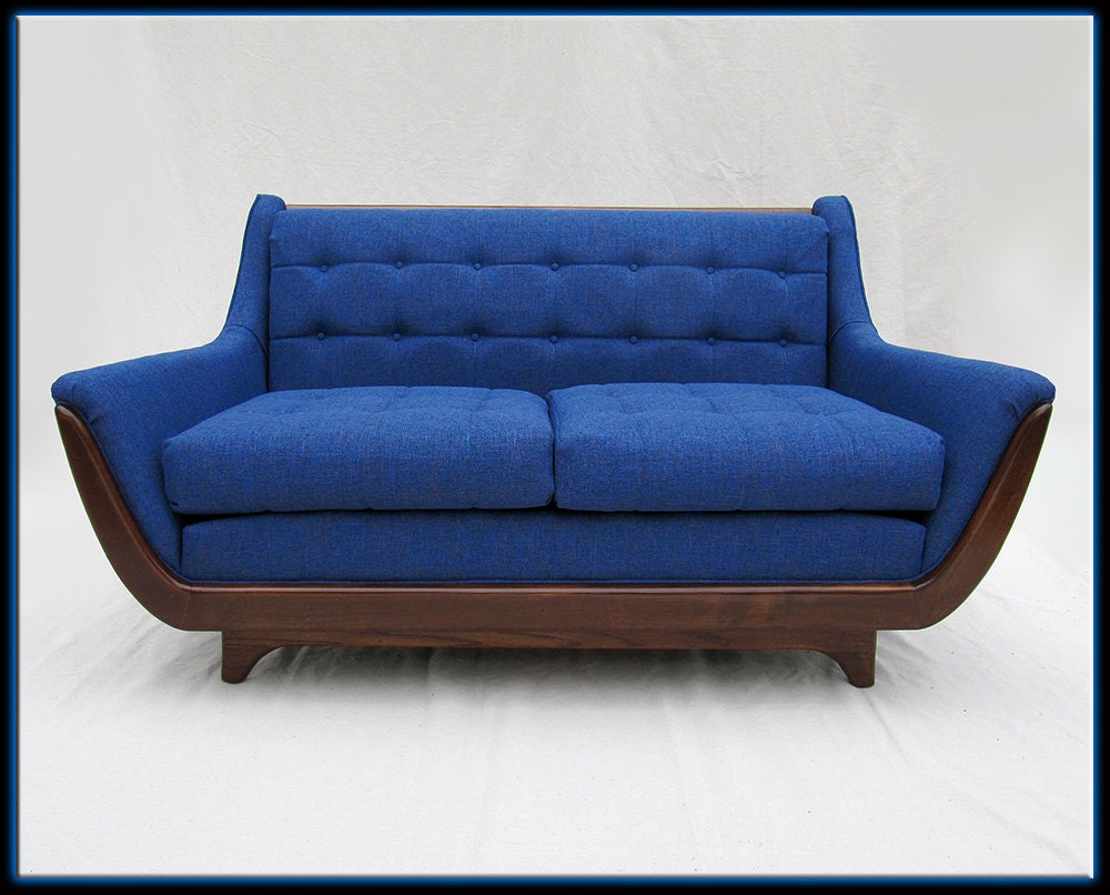 60s Mid Century Modern Pearsall Style Blue Sofa Loveseat New Upholstery ...