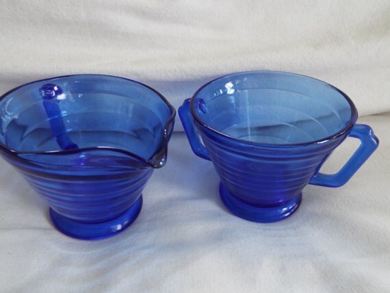 Moderntone Cobalt Blue Depression Glass Sugar By Onwinstonlane