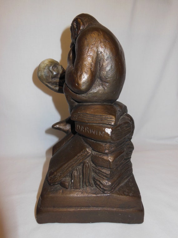 Monkey Ape Holding Human Skull Statue Sculpture Austin