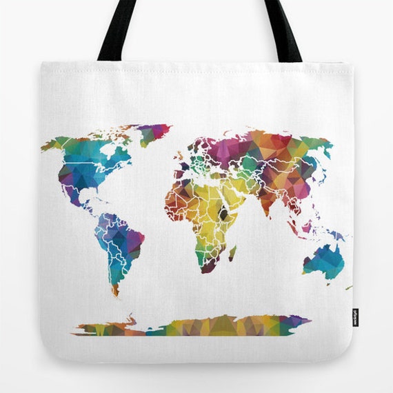 World Map Tote Bag Colorful Geometric travel theme tote